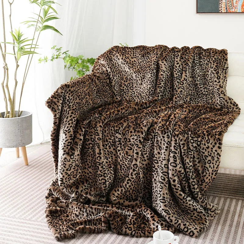 Faux Fur Throw Blanket Luxury Fluffy Leopard Blankets for Home Couch S ...