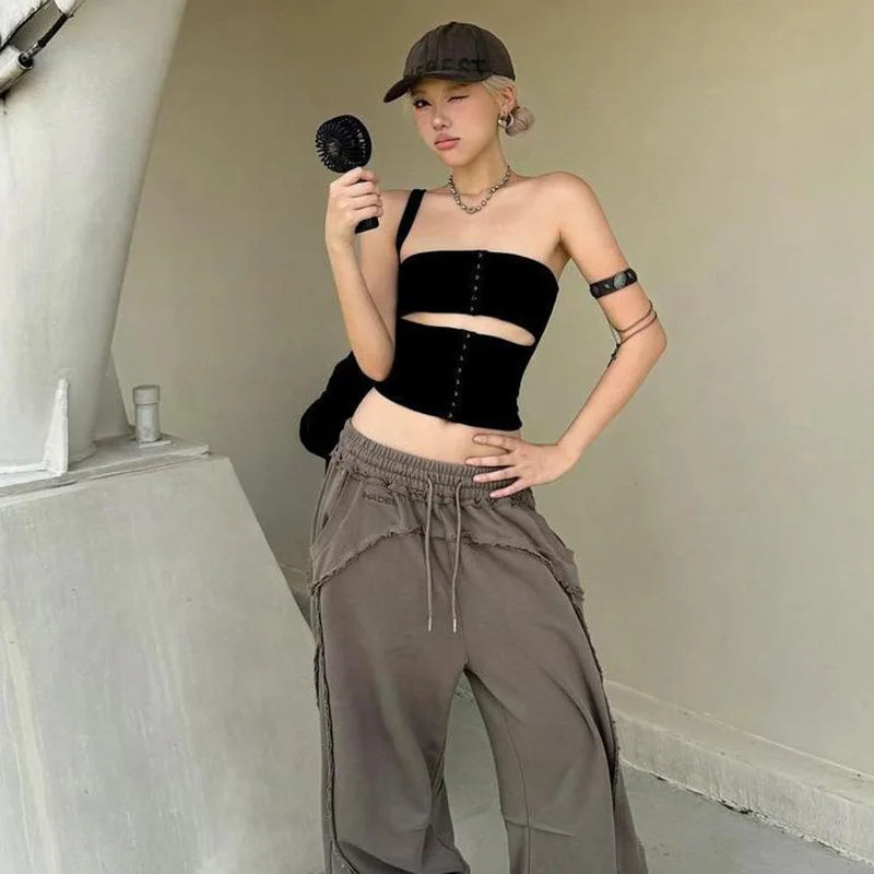 Black Cut Out Hook Corset Top – Okanna