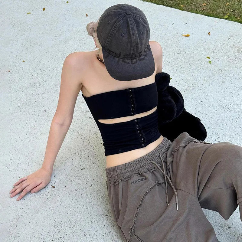 Black Cut Out Hook Corset Top – Okanna