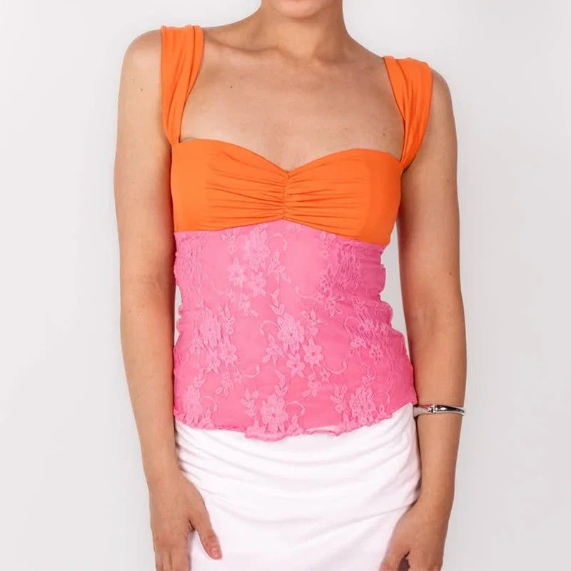 Two Tone Lace Patchwork Crop Top – Okanna