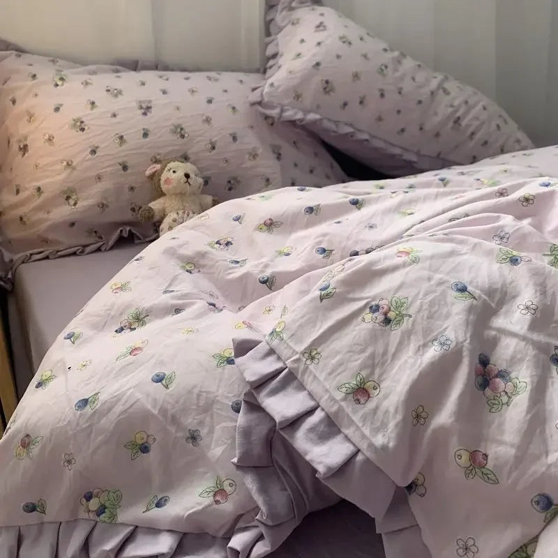 French Style Bedding Set Pastoral Colored Grape Double-layer Gauze Lig ...