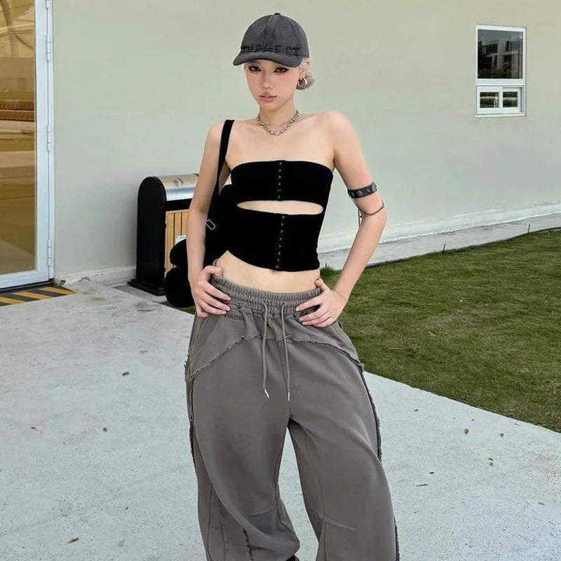 Black Cut Out Hook Corset Top – Okanna