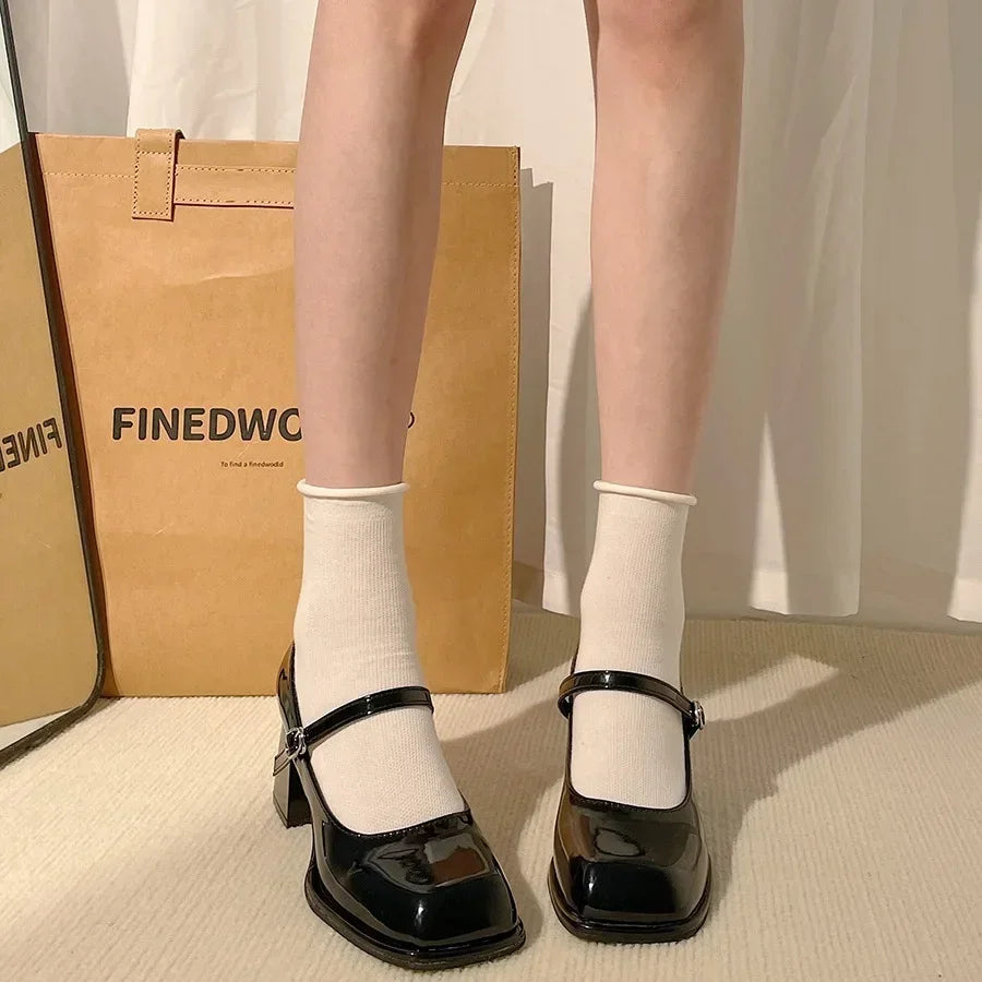 Adele Square Toe Thick Heels – Okanna