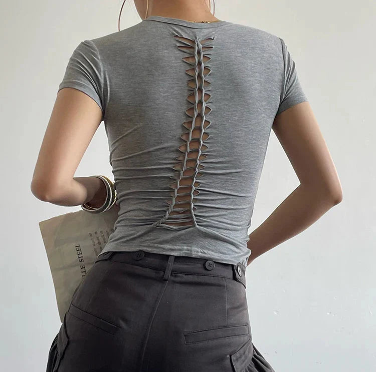 Back Cut Out Braided T-shirt – Okanna