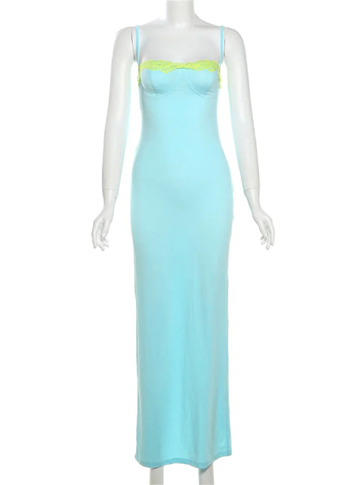Blue Neon Mesh Strap Bodycon Midi Dress – Okanna