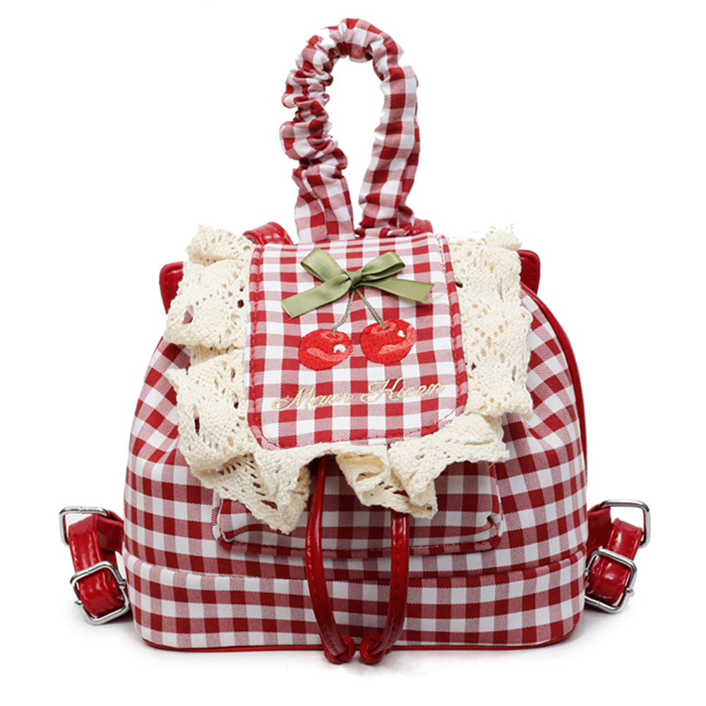Cherry Embroidery Gingham Backpack – Okanna