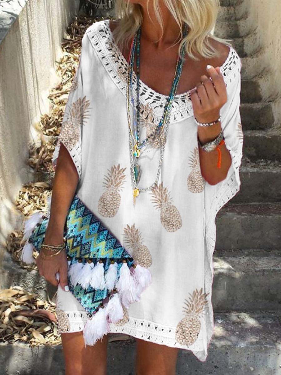 Vorioal V-neck Panel Print Dress – Okanna