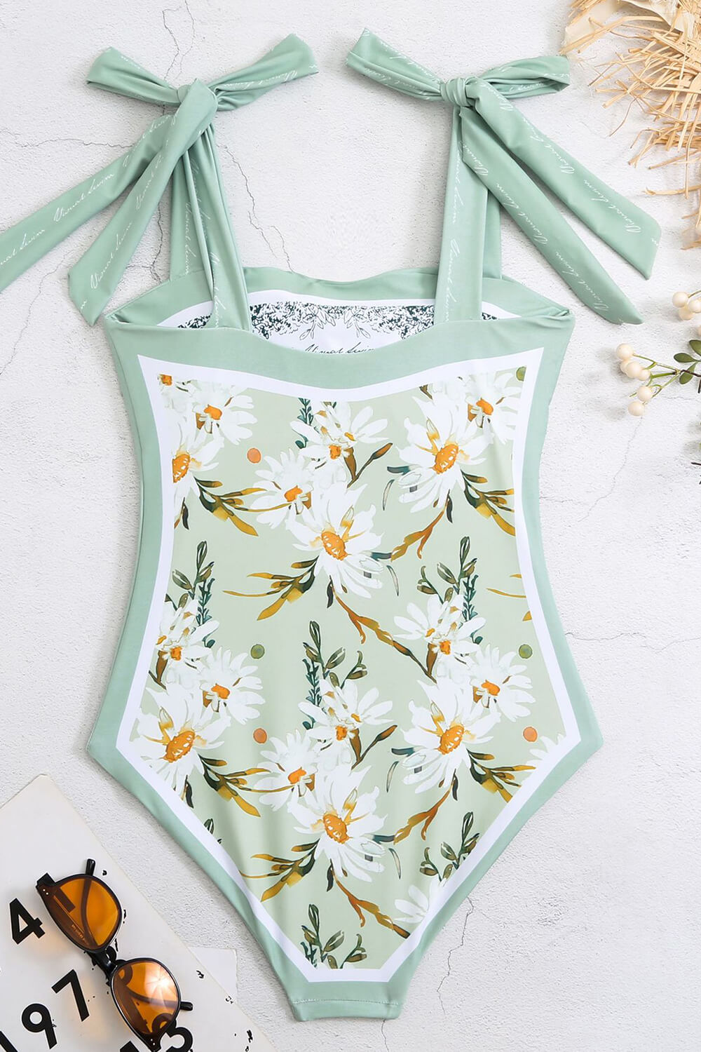 Spring Green Floral Print Reversible Tie-Shoulder One Piece Swimsuit ...
