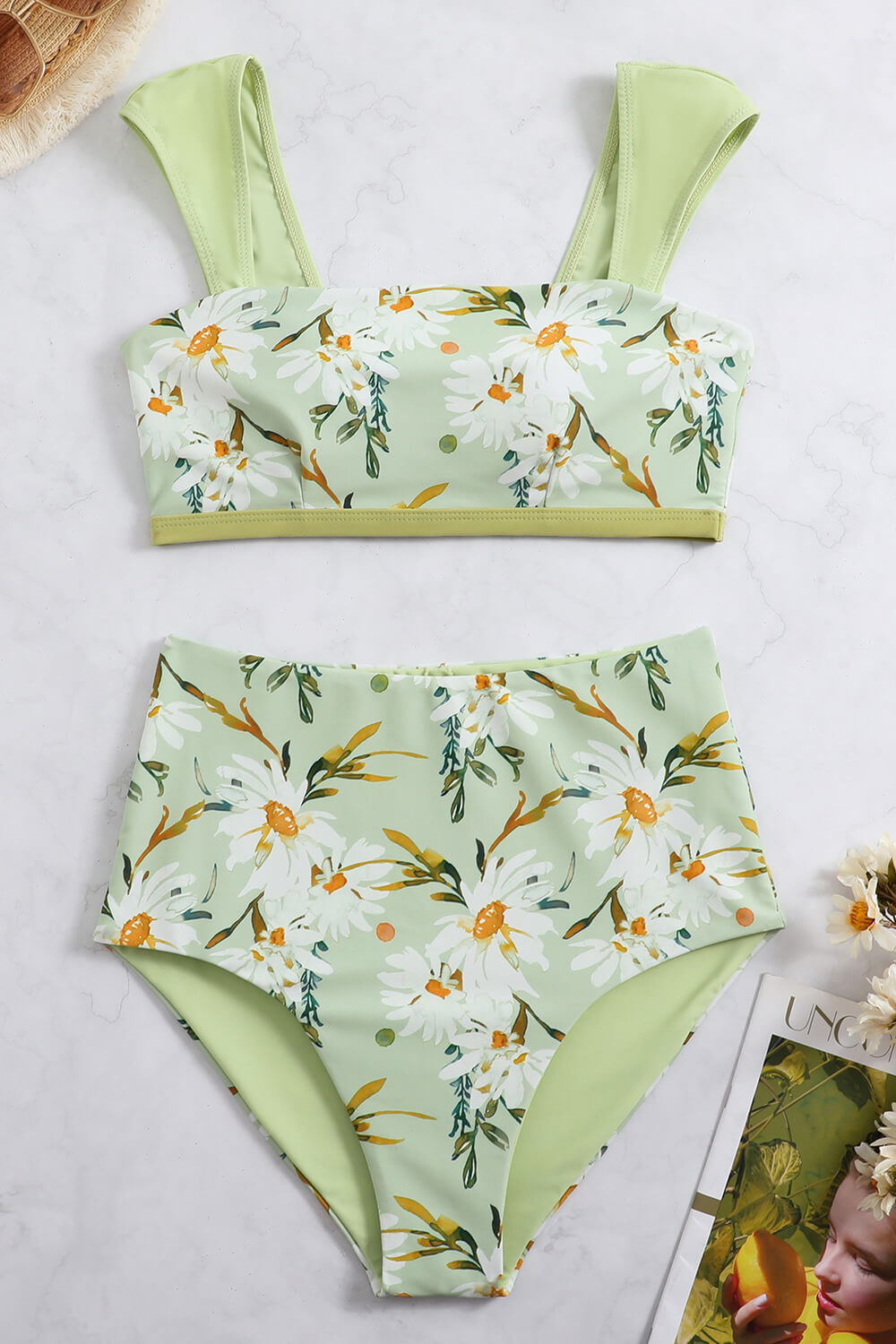 Spring Floral Square-Neck High Waisted Bikini Set – Okanna
