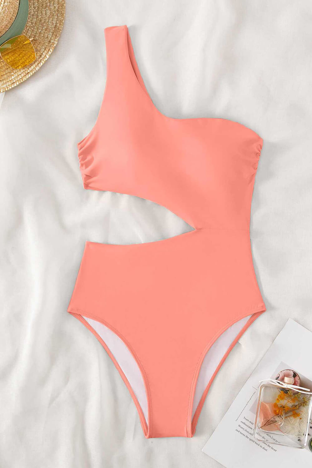 Cut-Out One-Shoulder One Piece Swimsuit - Black/Red/Petrol/Lightpink ...