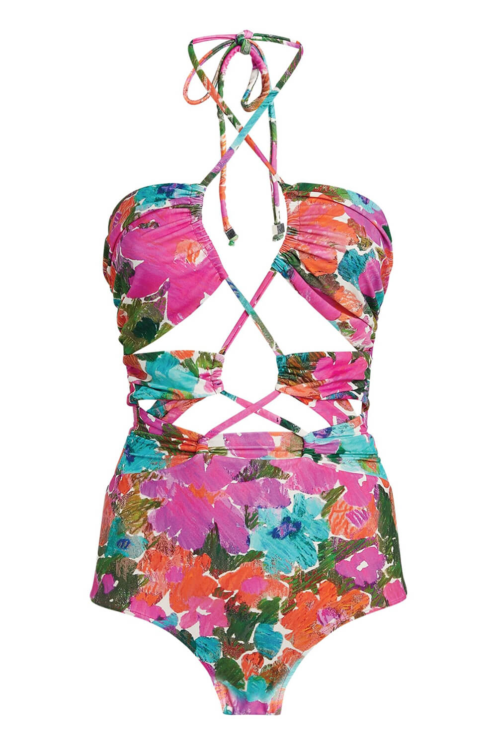 Floral Laceup Crossover Halterneck One Piece Swimsuit – Okanna