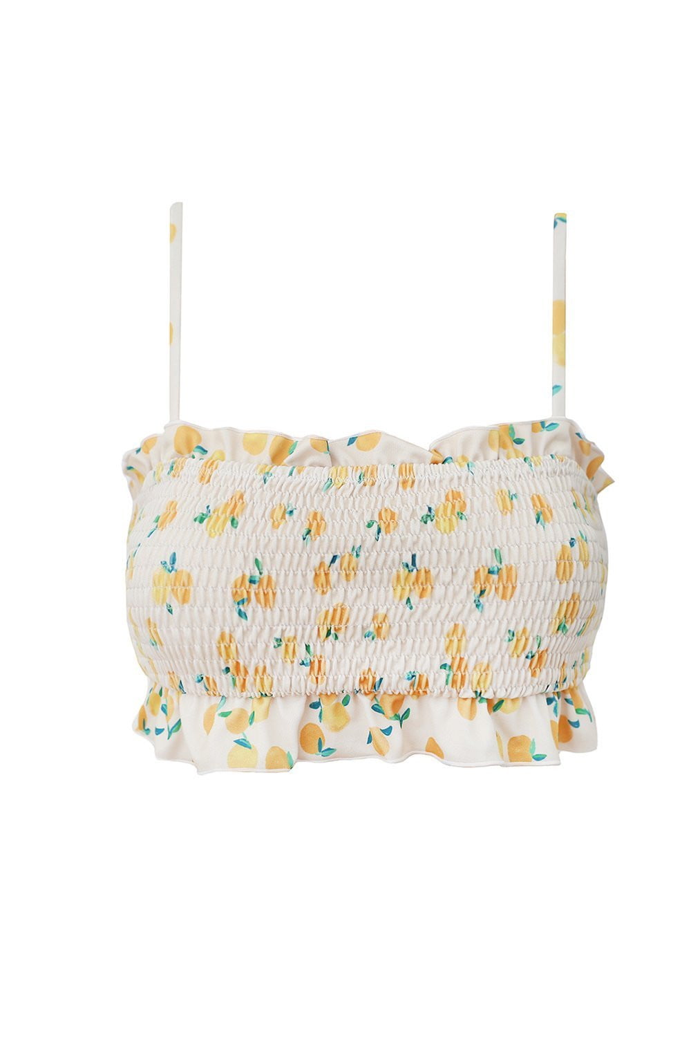 Lemon Smocked Ruffle Trim Bandeau Bikini Top – Okanna